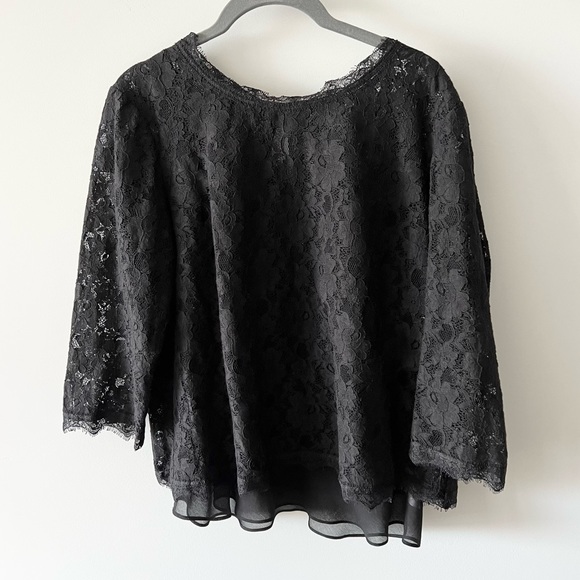 Talbots | Tops | Talbots Lace Blouse Top Black 34 Sleeves B | Poshmark